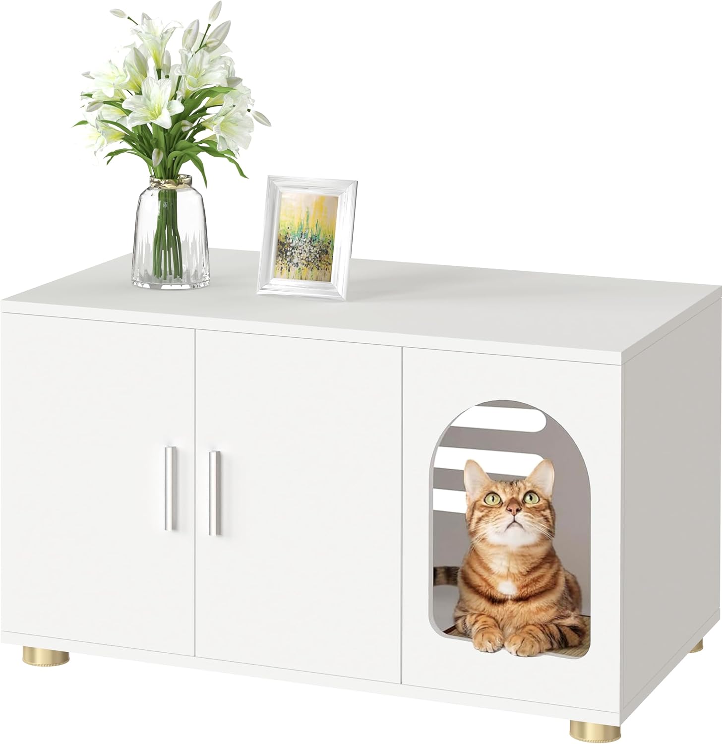 Cat Litter Box Enclosure Furniture, Modern Stackable Litter Box Cabine ...